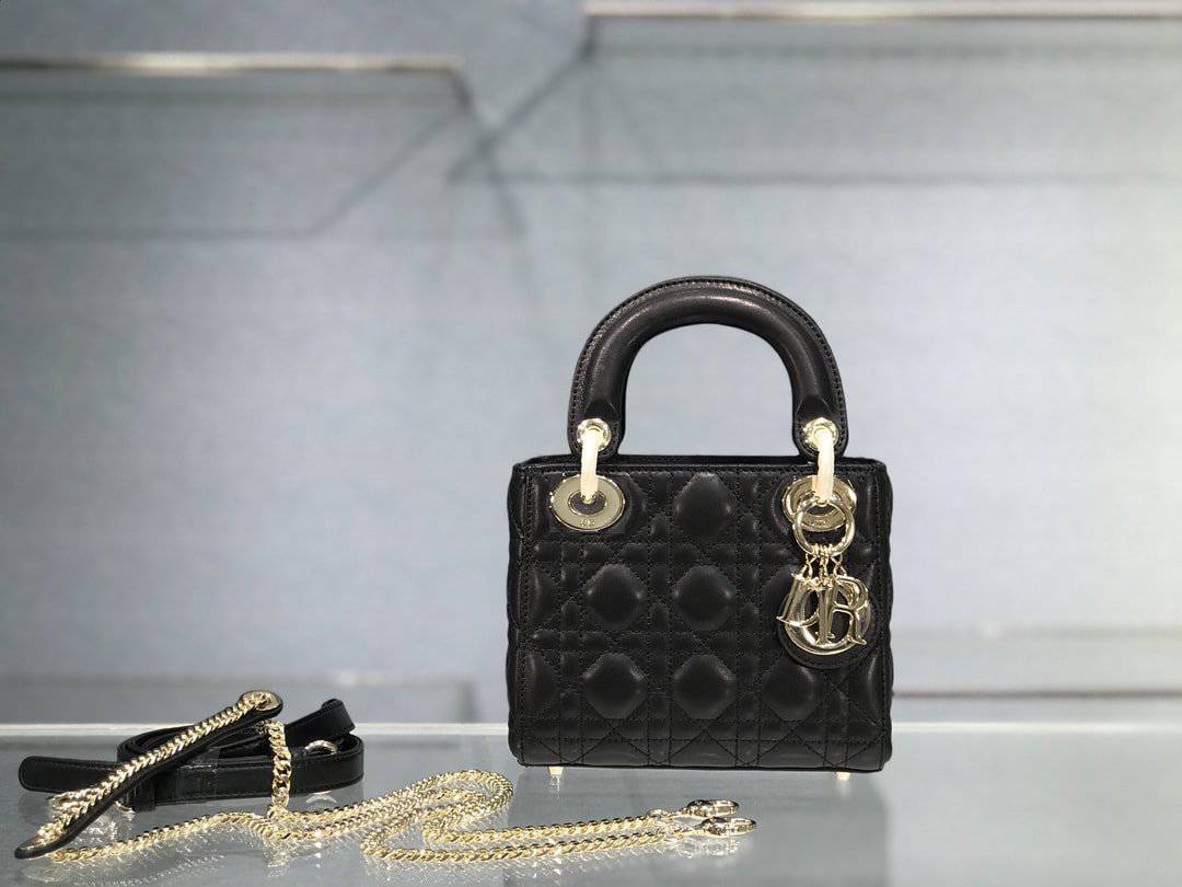 [1:1] C*D Mini Lady Top Handle Lambskin Bag - Black GHW - MYCUTIETHING