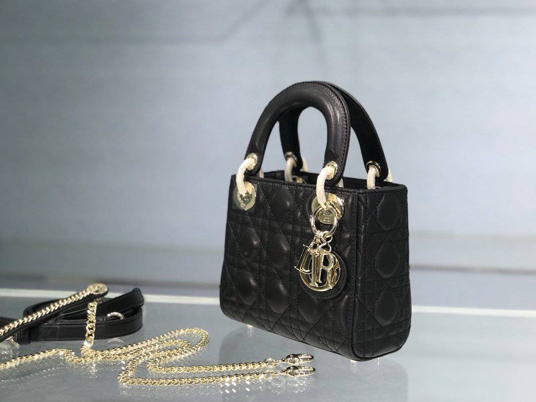 [1:1] C*D Mini Lady Top Handle Lambskin Bag - Black GHW - MYCUTIETHING