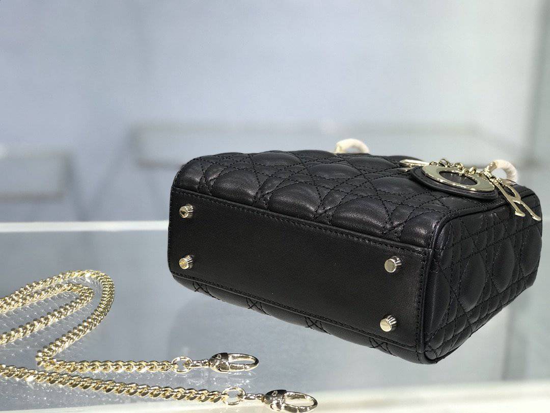 [1:1] C*D Mini Lady Top Handle Lambskin Bag - Black GHW - MYCUTIETHING